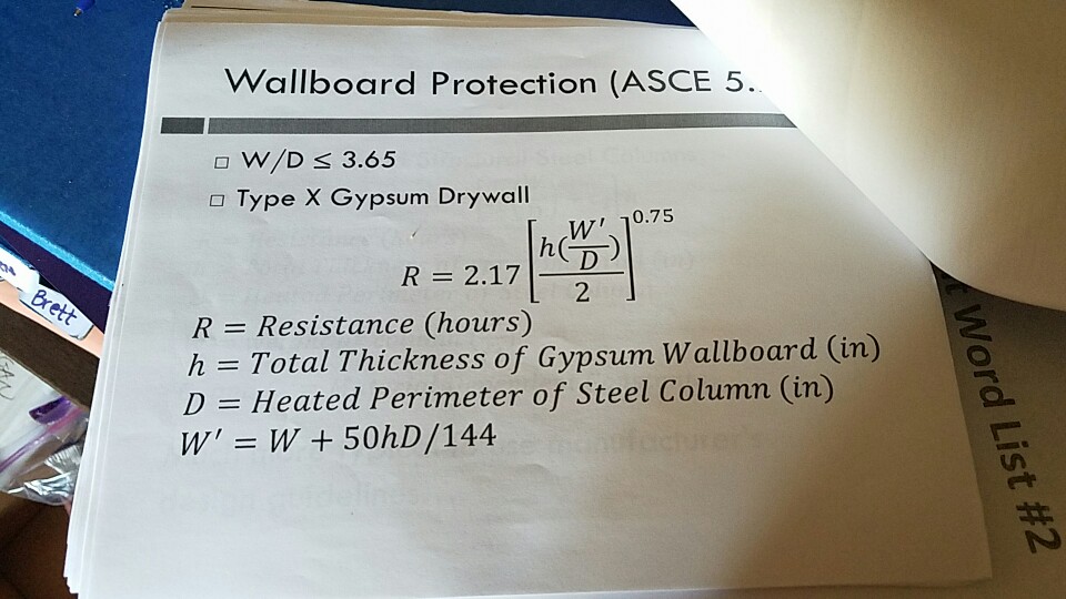Solved Wallboard Protection (ASCE 5. ID 3.65 Type X Gypsum | Chegg.com
