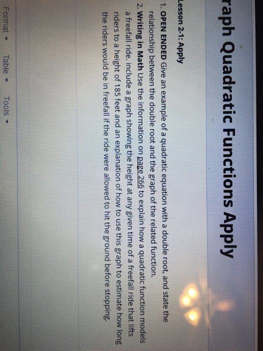 Graph Quadratic Functions Apply Lesson 2-1: Apply | Chegg.com