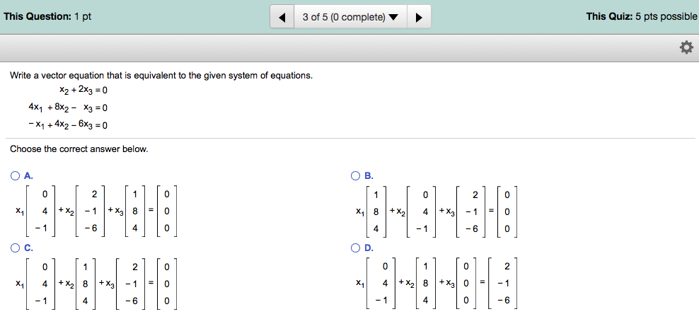 Solved Write a vector equation that is equivalent to the | Chegg.com