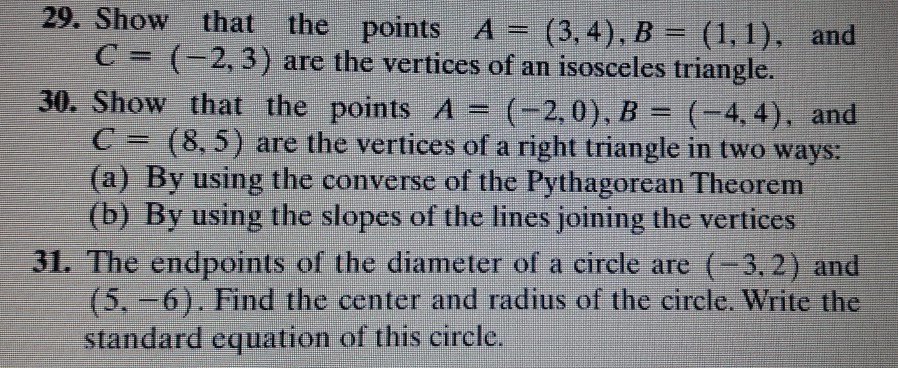 Solved 29. Show that the points A- (3,4), B- (1,1), and C-(- | Chegg.com