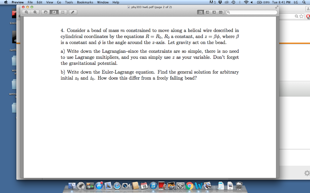 Consider a bead of mass m constrained to move along a | Chegg.com