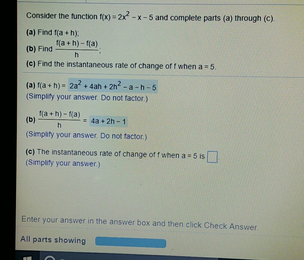 Solved Consider the function f(x)= 2x2-x-5 and complete | Chegg.com