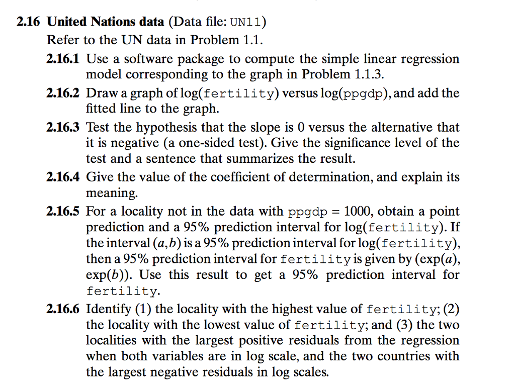 2.16 United Nations data (Data file: UN11) Refer to | Chegg.com