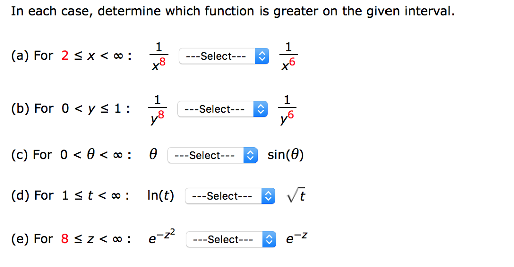 Solved In each case, determine which function is greater on | Chegg.com