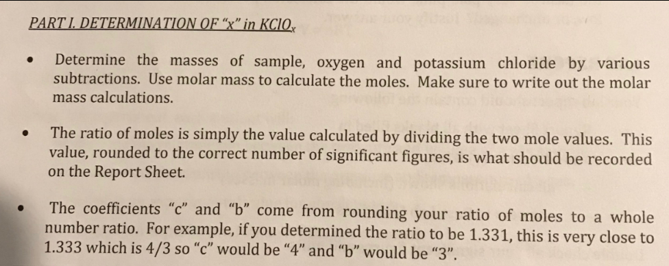 Solved PART L DETERMINATION OF "x"in KCIO . Determine the | Chegg.com