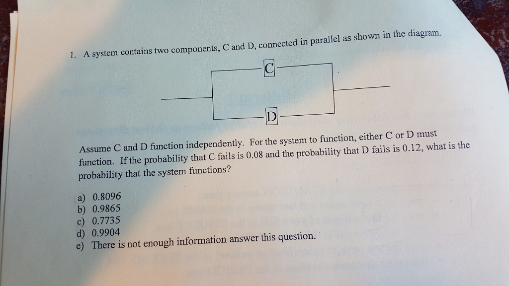 Solved 1. A system conta components, C and D, connected in | Chegg.com