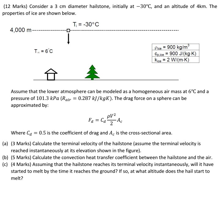 Solved (12 Marks) Consider a 3 cm diameter hailstone, | Chegg.com