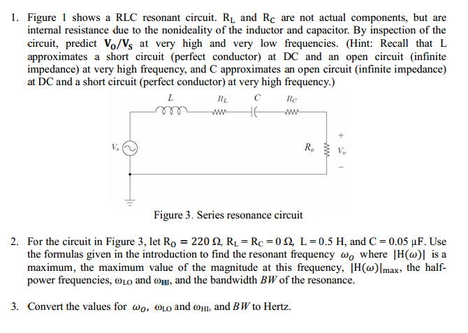 Solved shows a RLC resonant circuit. RL and RC are not | Chegg.com