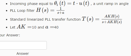 Solved For a PLL with small phase error (approximately | Chegg.com