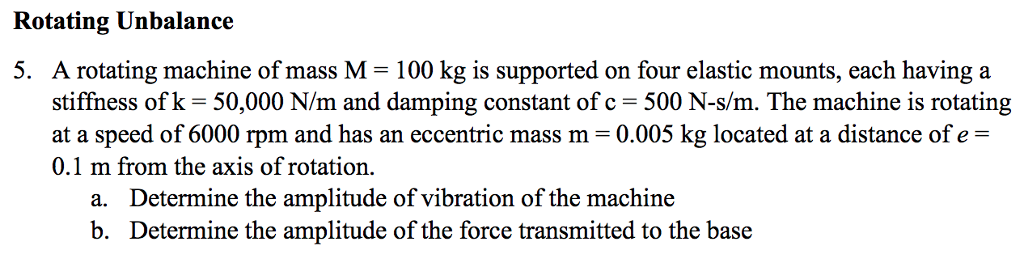 Solved Rotating Unbalance 5. A rotating machine of mass | Chegg.com