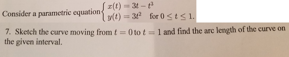 Solved Consider a parametric equation {x(t)=3t t^3 | Chegg.com