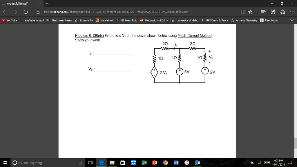 Solved Find i_x and V_x on the circuit shown below using | Chegg.com