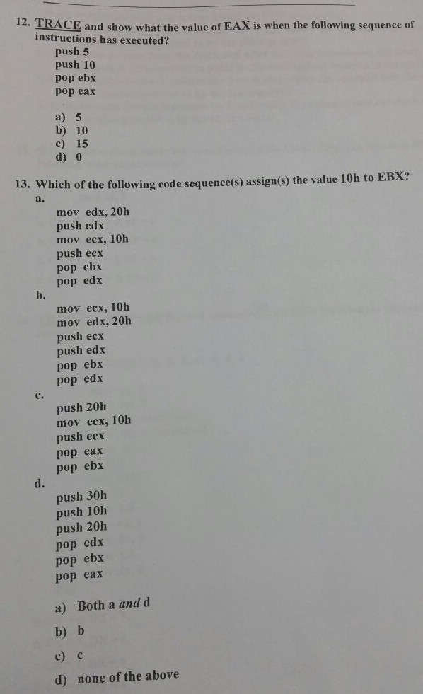 Solved 12. TRACE and show what the value of EAX is when the | Chegg.com