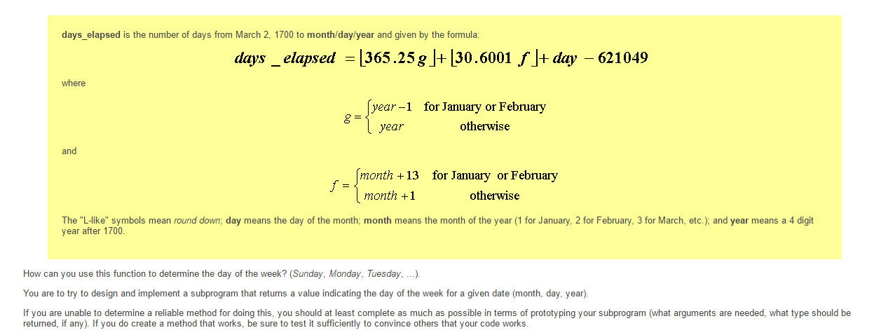 Solved How can you use this function to determine the day of | Chegg.com