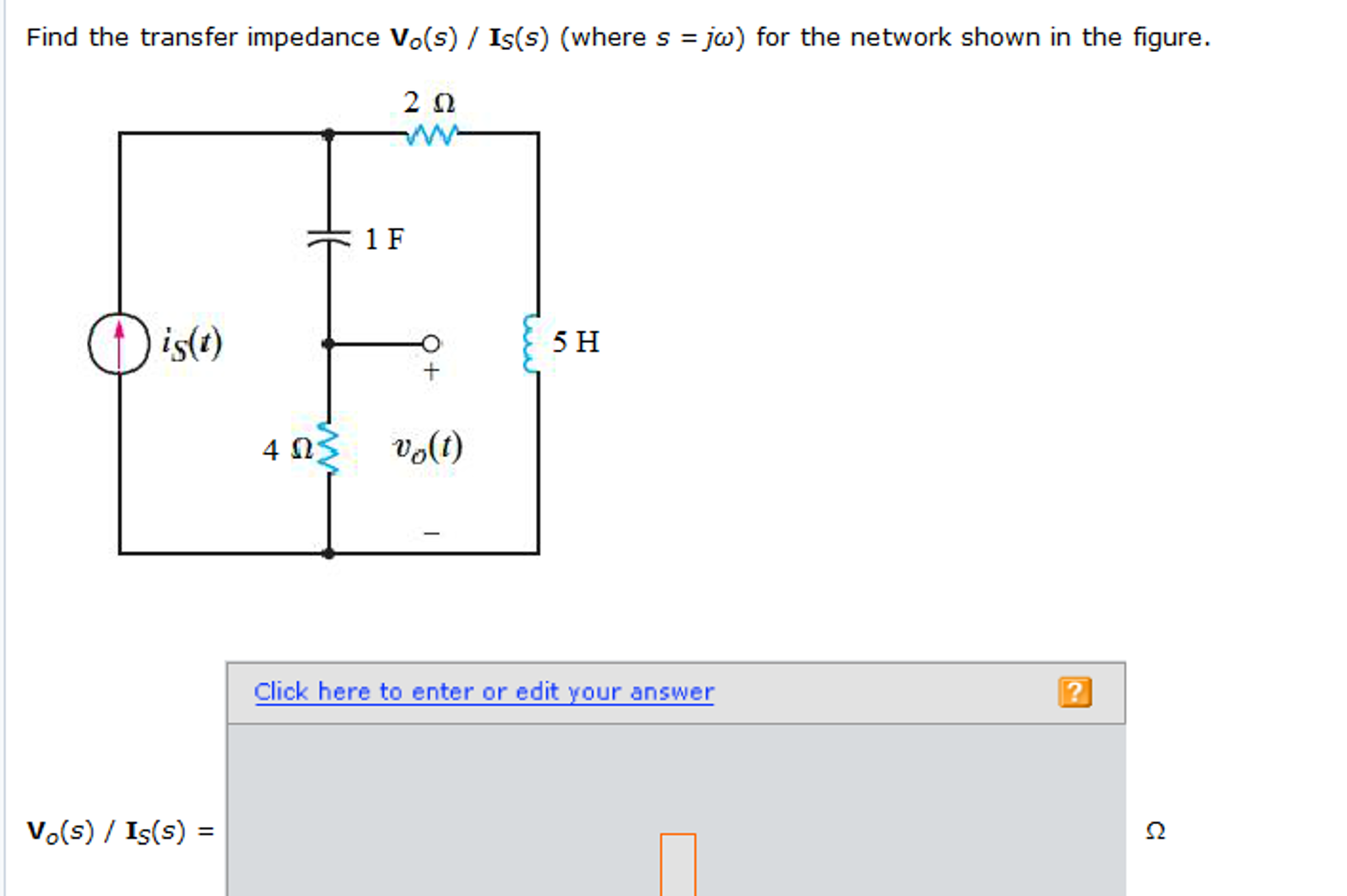 Solved Find the transfer impedance V_o (s)/I_s (s) (where s | Chegg.com