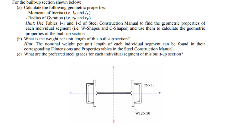 Solved For the built-up section shown below: Calculate the | Chegg.com