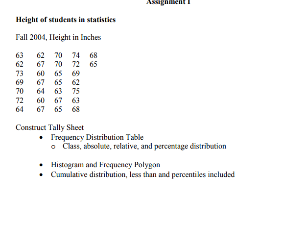 Solved Assignment I Height of students in statistics Fall | Chegg.com
