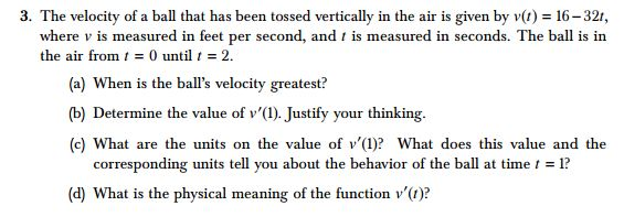 Solved The velocity of a ball that has been tossed | Chegg.com