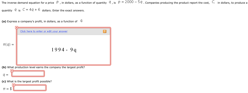 Solved The inverse demand equation for a price p, in | Chegg.com