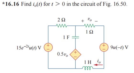 Solved 16.16 Find io(t) for t 0 in the circuit of Fig. 16.50 | Chegg.com