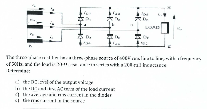 Solved The three-phase rectifier has a three-phase source | Chegg.com