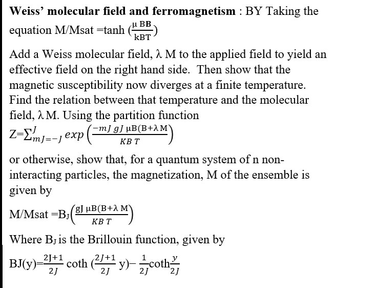 BY Taking the equation M/Msat =tanh (Mu BB/kBT) Add a | Chegg.com