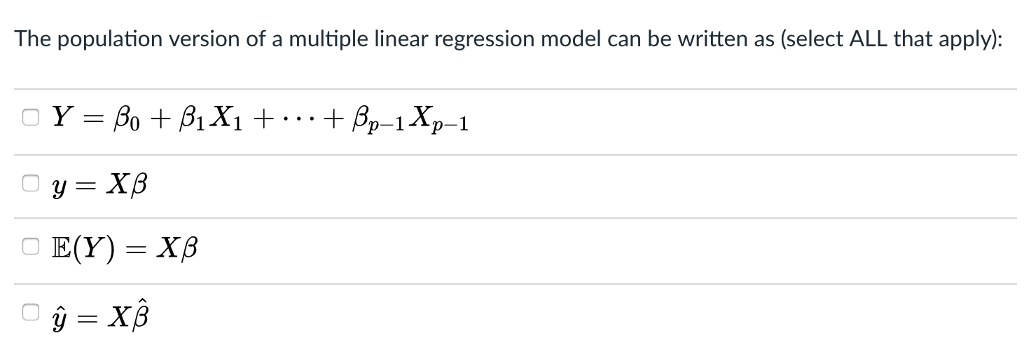 Solved The population version of a multiple linear | Chegg.com