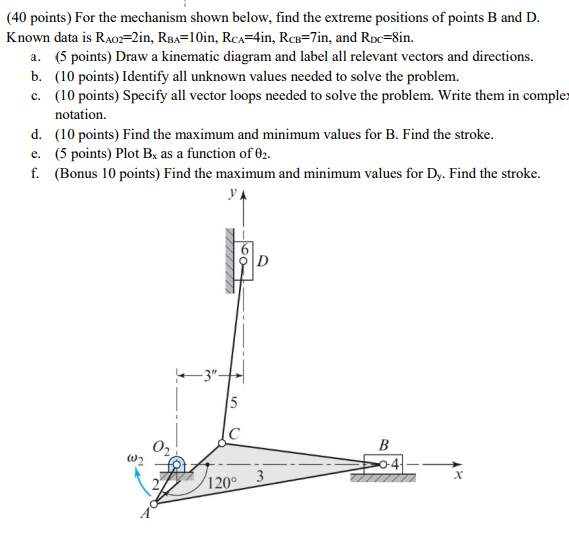 Solved (40 points) For the mechanism shown below, find the | Chegg.com