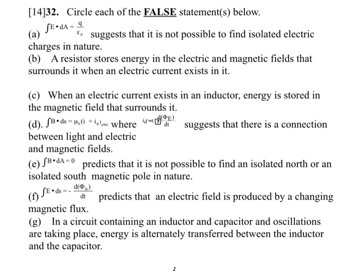 Solved Circle each of the FALSE statement(s) below. | Chegg.com