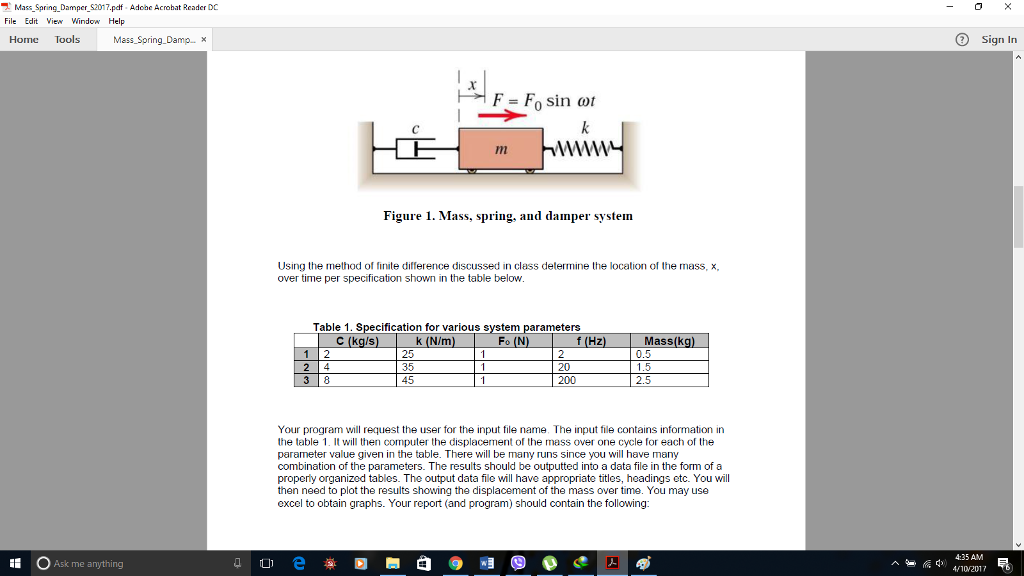 Mass Spring Damper S2017.pdf Adobe Acrobat Reader DC | Chegg.com