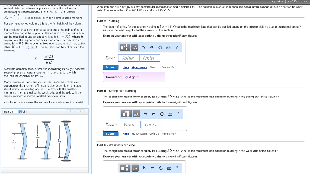 Solved For a column that is not pinned at both ends, the | Chegg.com