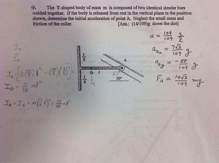 Solved The T-shaped body of mass m is composed of two | Chegg.com