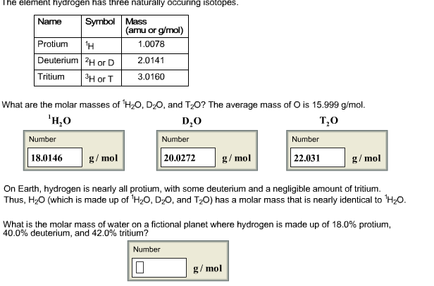 Solved The element hydrogen has three naturally occuring | Chegg.com