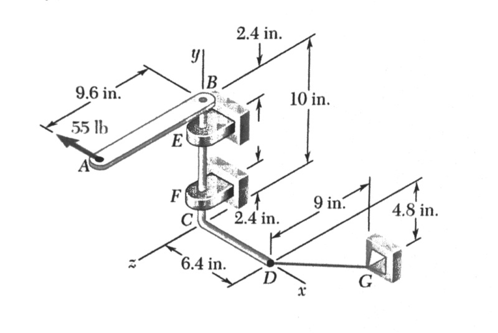 Solved The lever AB is welded to the bent rod BCD which is | Chegg.com