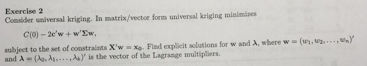 Solved Exercise 2 Consider universal kriging. In | Chegg.com