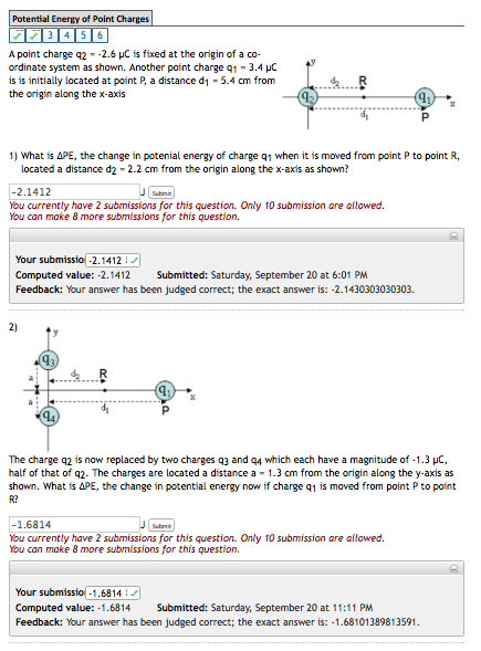 Solved A point charge q2 = -2.6 ?C is fixed at the origin | Chegg.com