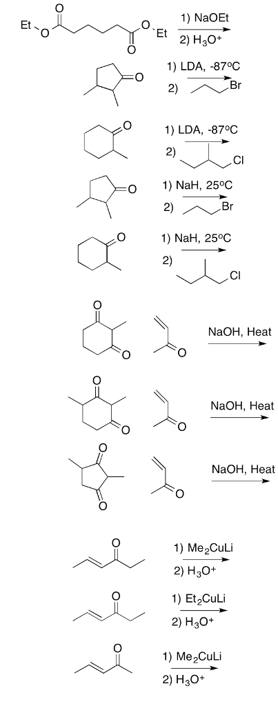 Solved Et 1) NaOEt Et 2) H30 1) LDA, -870C Br 1) LDA, -87°C | Chegg.com