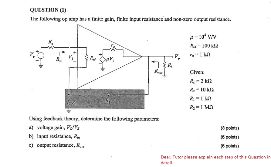 Solved The following op amp has a finite gain, finite input | Chegg.com