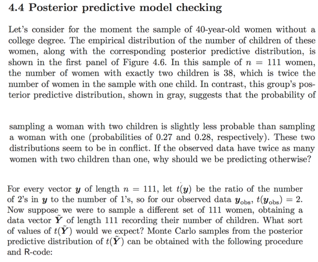 4.3 Posterior predictive checks: Let's investigate | Chegg.com