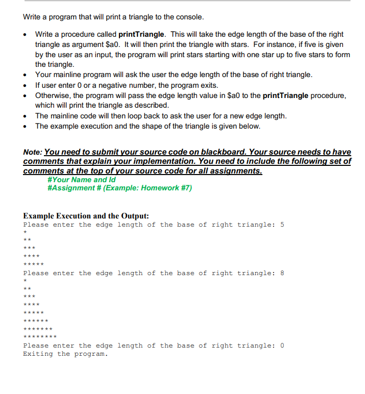 Solved Write A Program That Will Print A Triangle To The 8164
