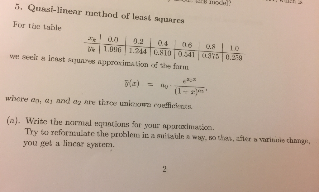 Solved Quasi-linear method of least squares For the table | Chegg.com