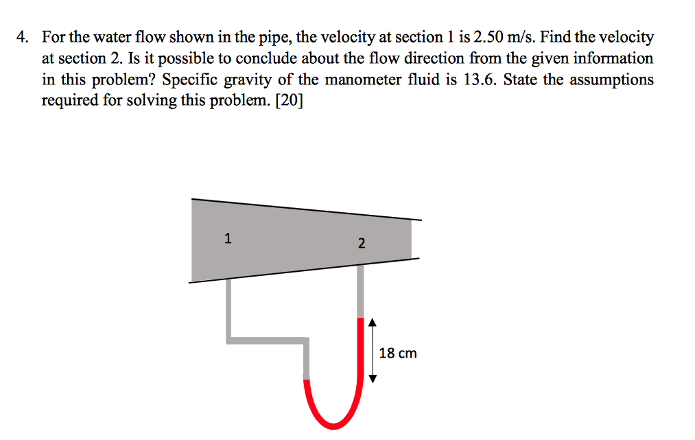 Solved For the water flow shown in the pipe, the velocity at | Chegg.com