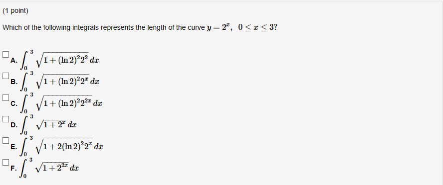 Solved (1 point) Which of the following integrals represents | Chegg.com