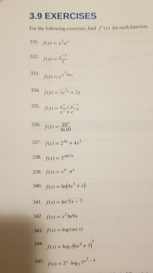 Solved 3.9 EXERCISES For the following exercises, find f'(x) | Chegg.com