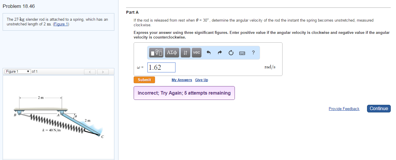 Solved The 27-kg slender rod is attached to a spring, | Chegg.com