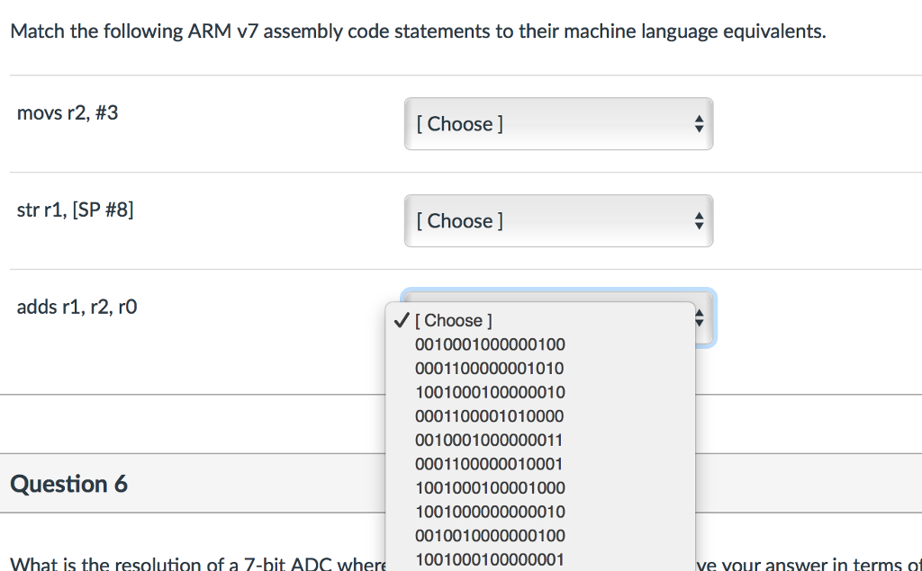 Solved Match the following ARM v7 assembly code statements | Chegg.com
