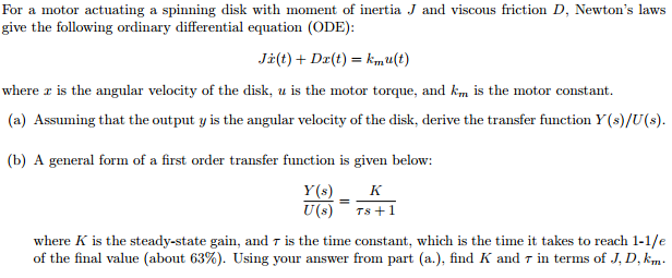Solved For a motor actuating a spinning disk with moment of | Chegg.com