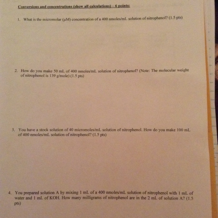 Solved What Is The Micromolar mu M Concentration Of A 400 Chegg