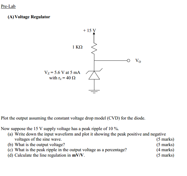 Pre-Lab (A) Voltage Regulator Plot the output | Chegg.com