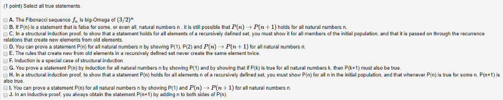 Solved (1 point) Select all true statements A. The Fibonacci | Chegg.com